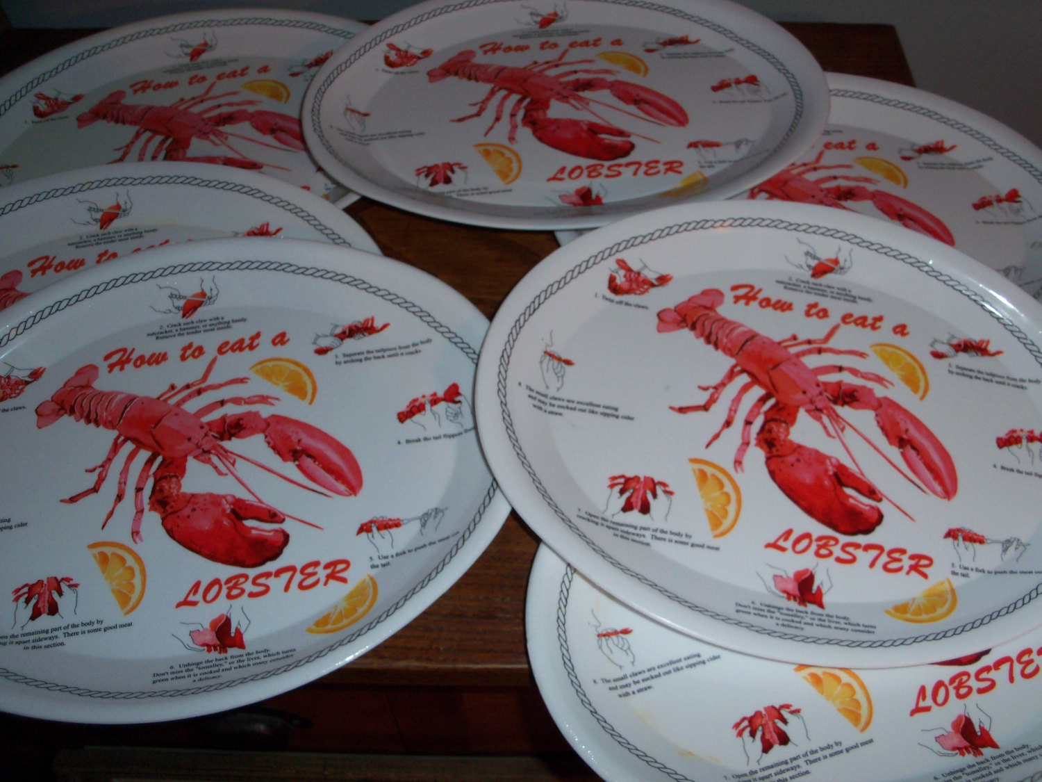 Set of 7 Vintage How to Eat a Lobster Plastic Trays Beach