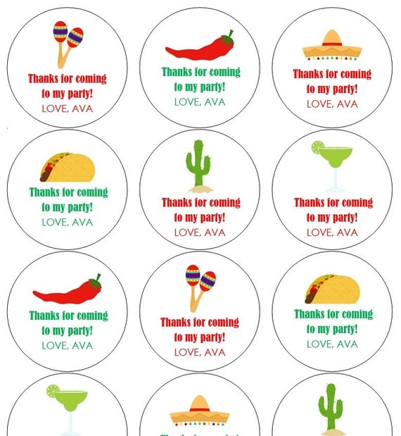 12 Fiesta Theme Stickers, Thank You Stickers, Goodie Bags, Fiesta Gift ...