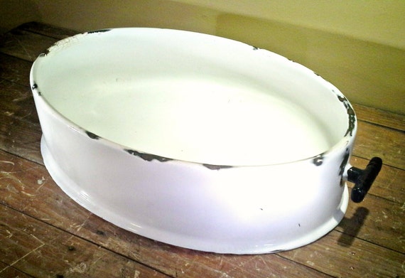Antique White Enamel Roasting Pan With Lid by VintageRelics802