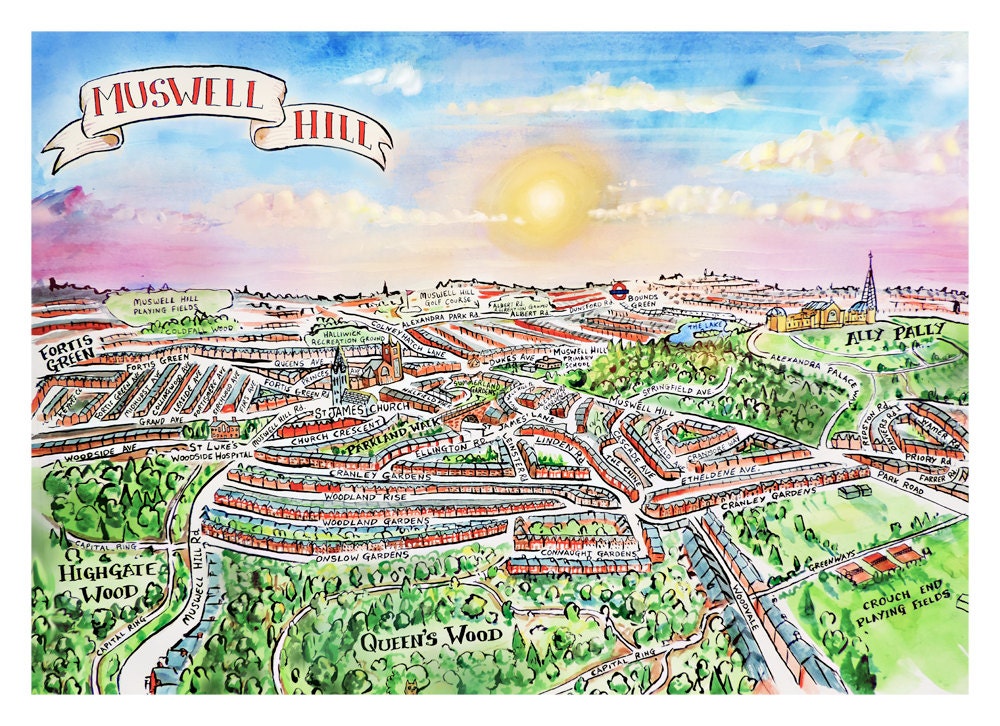 Illustrated Muswell Hill Map by RoofTopFox on Etsy