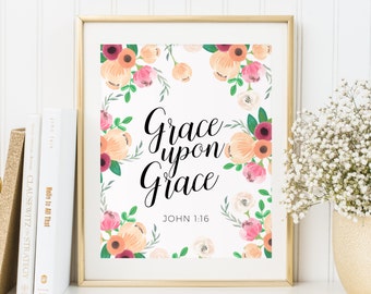 Christian wall art Grace Upon Grace Watercolor print art