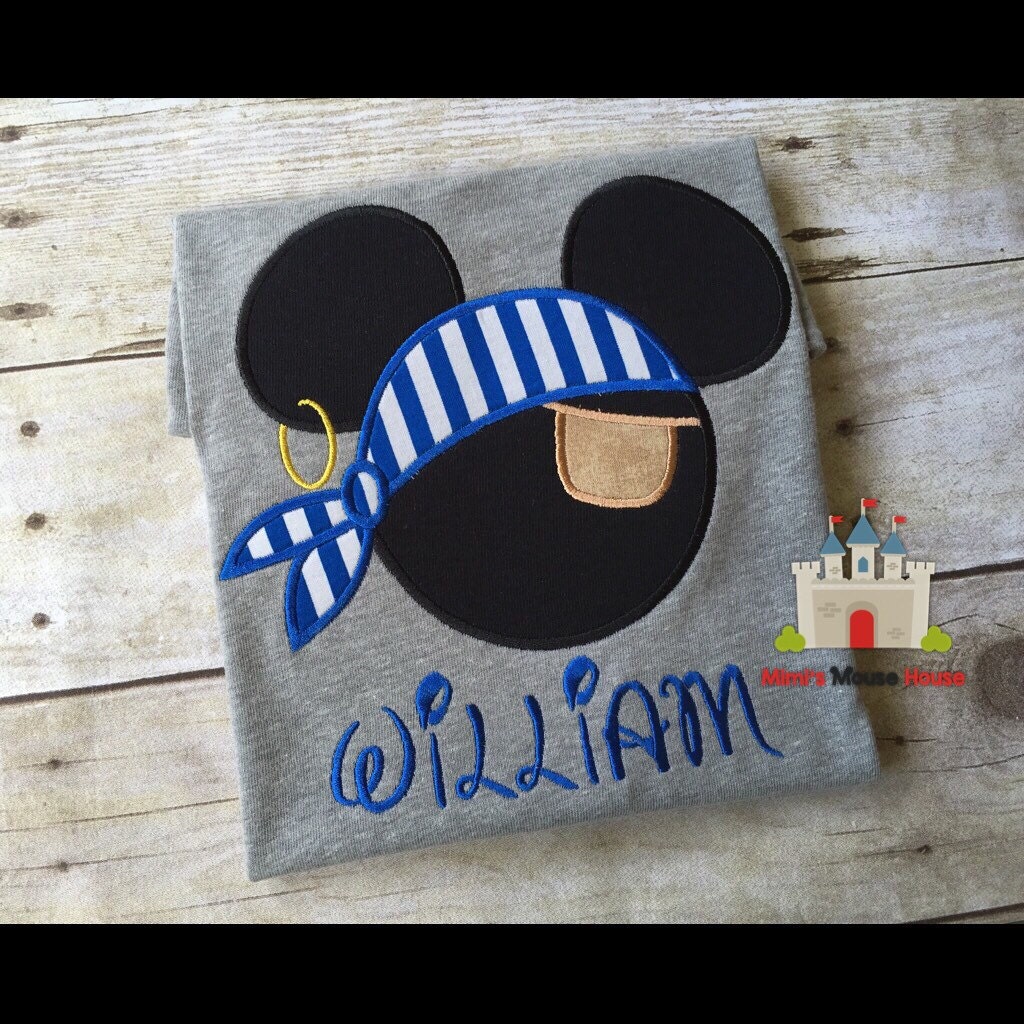 Mickey Mouse Pirate with eye patch on a Grey T-shirt. Disney