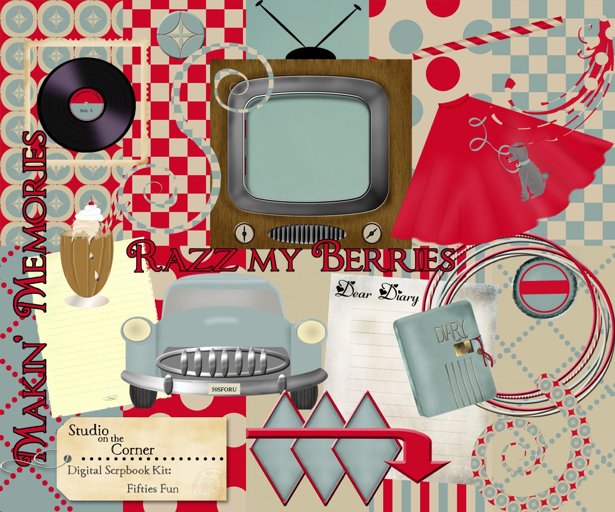 Digital Scrapbook Kit 1950s Fun Retro by StudioontheCorner on Etsy