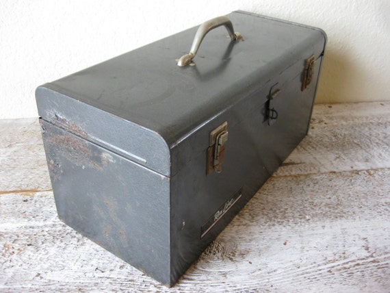 Vintage Rem Line Grey Metal Utility Tool Box Industrial Tool