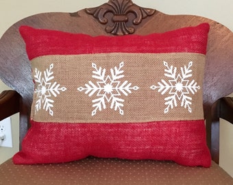 Items similar to Christmas Burlap Pillow with stamped Christmas ...