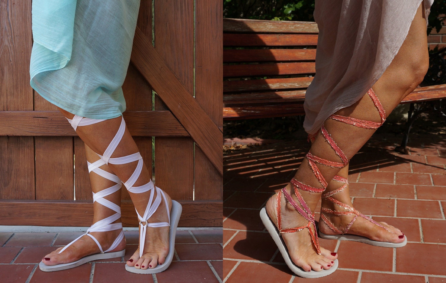 White Gladiator Sandals with Two pair of Interchangeable