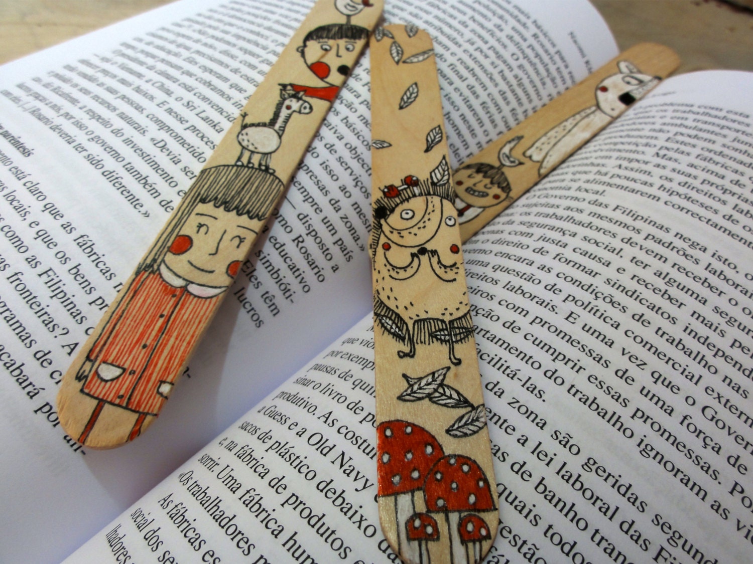 Wood Bookmarks with Unique Illustration Girl and Boy