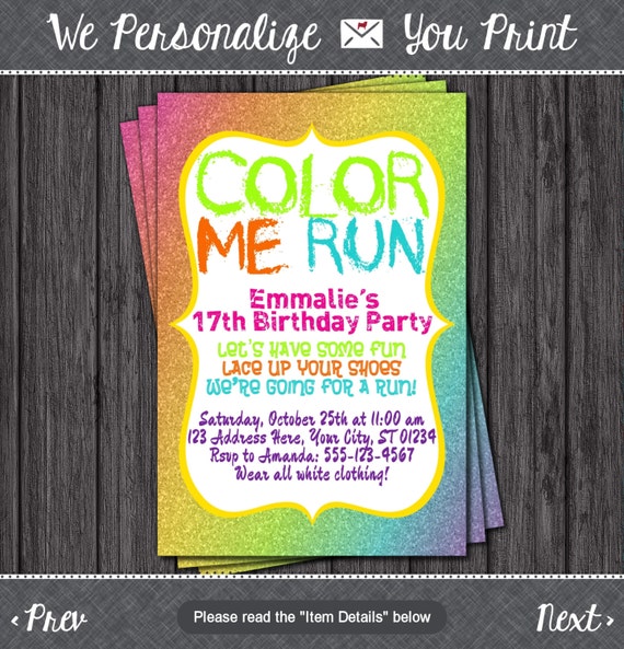 Color Run Invitation Color Run Birthday Party by PuggyPrints