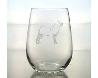 Pug wine glass | Etsy