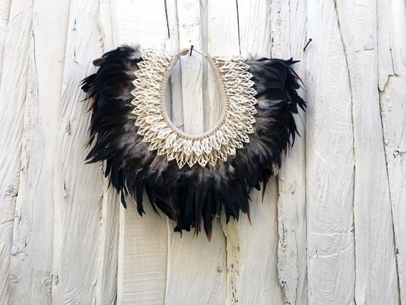 ON SALE Feathers and shells necklace decorative Papua