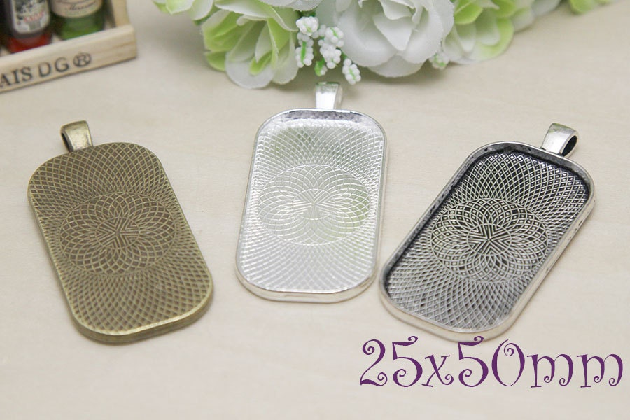 Pendant Blank Rectangle 25x50mm Zinc Alloy Cabochon Base