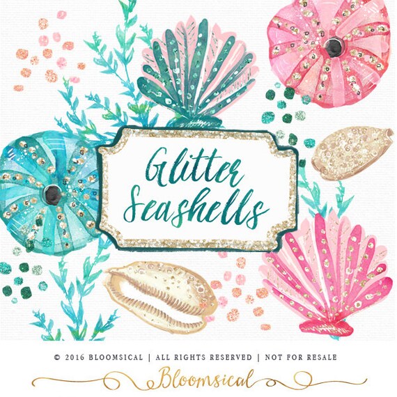 Glitter Seashells Clip Art Glam sea shells coral marine