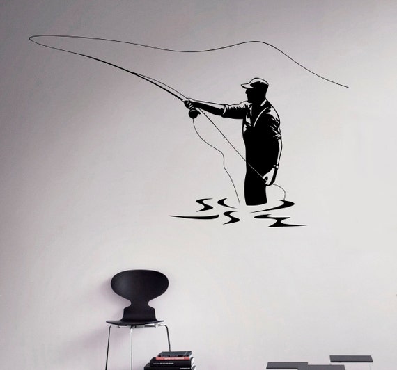 Fishing Wall Decal Fishing Rod Vinyl Sticker Hobby Home