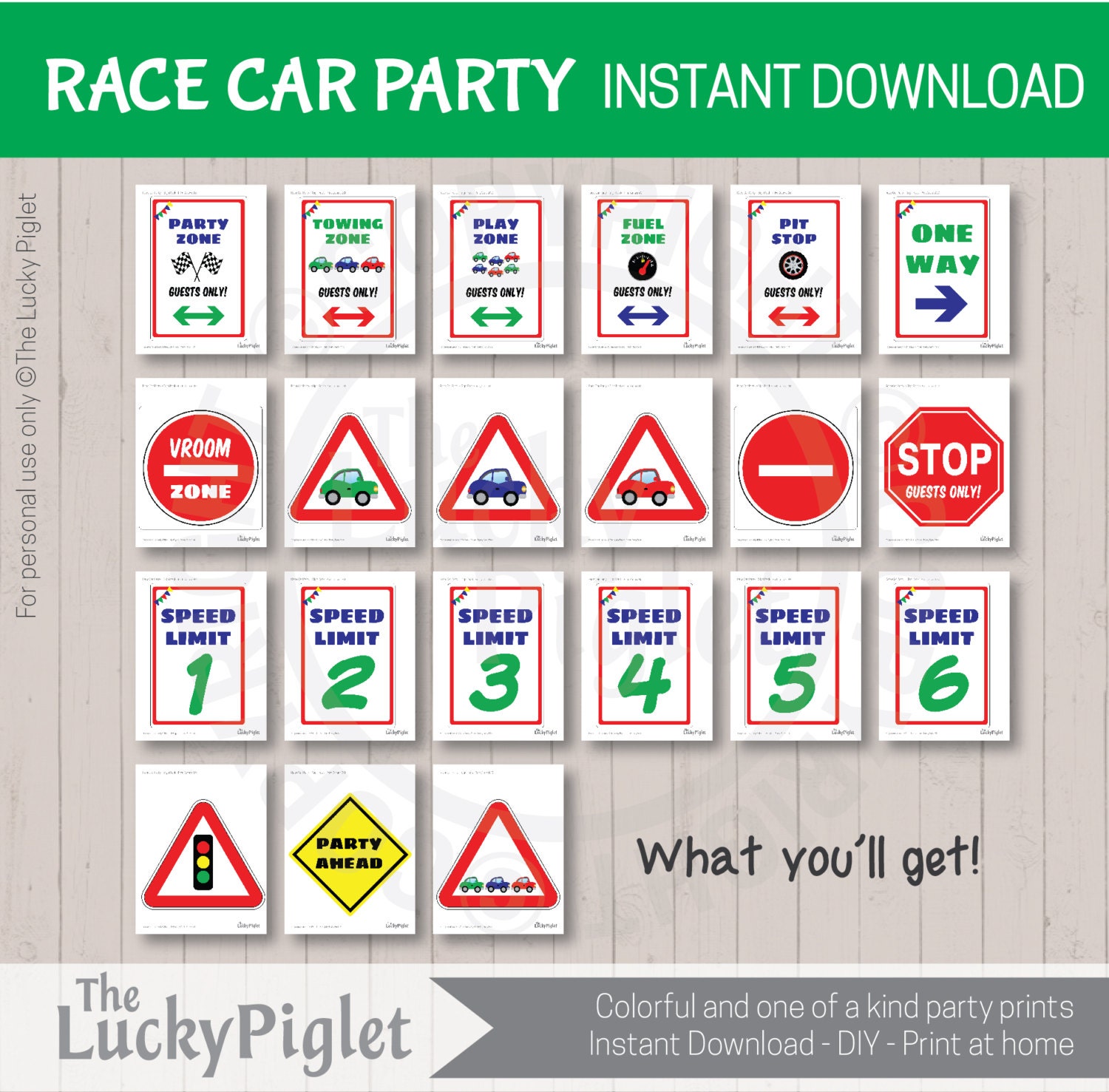 RACE CAR Party SIGNS Race Car Printable Sign Package Race