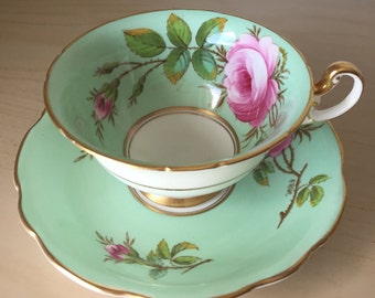 E.B. Foley Light Blue Vintage Teacup and Saucer Pink and