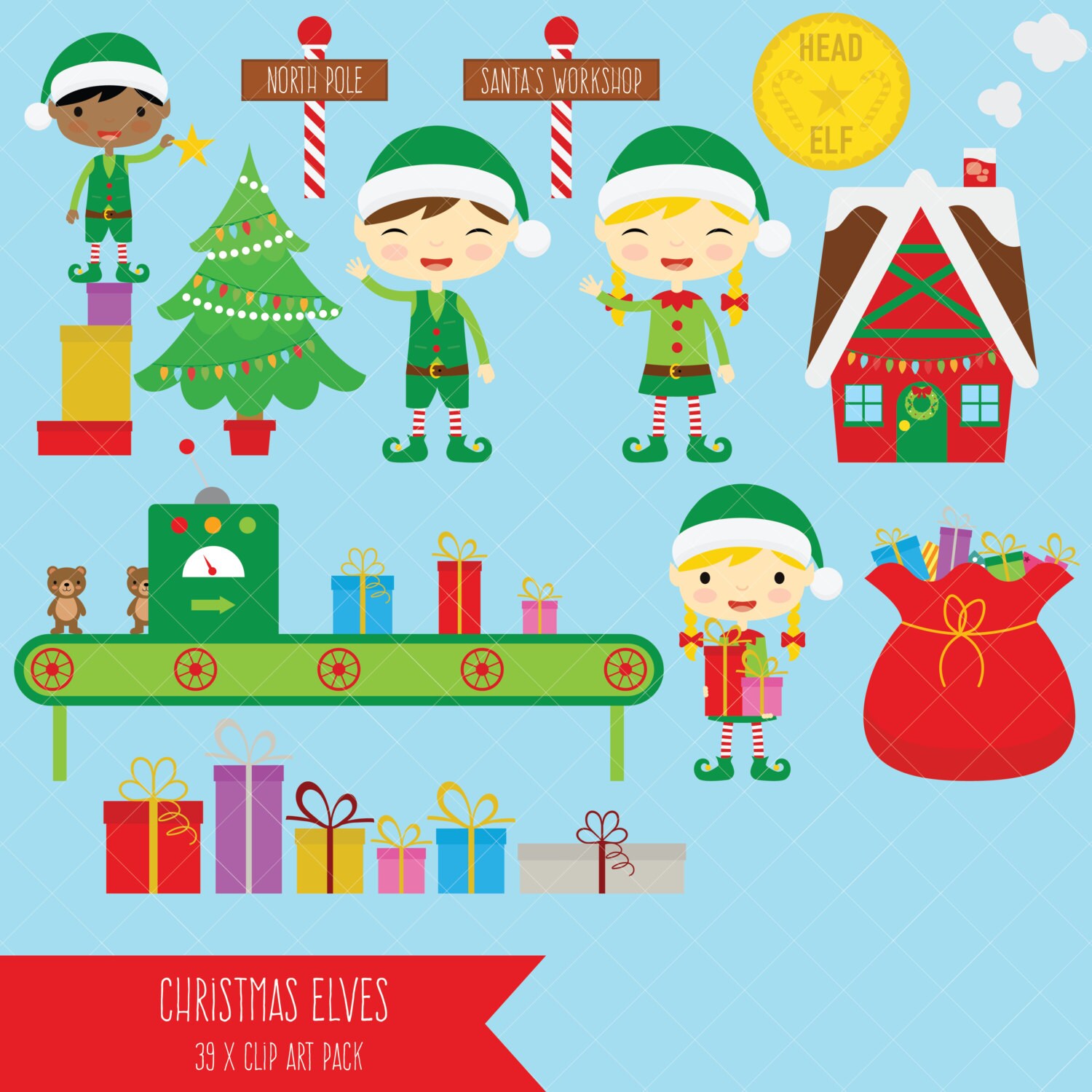 Christmas Elves Clipart / Santa's Workshop / Elf Clip Art