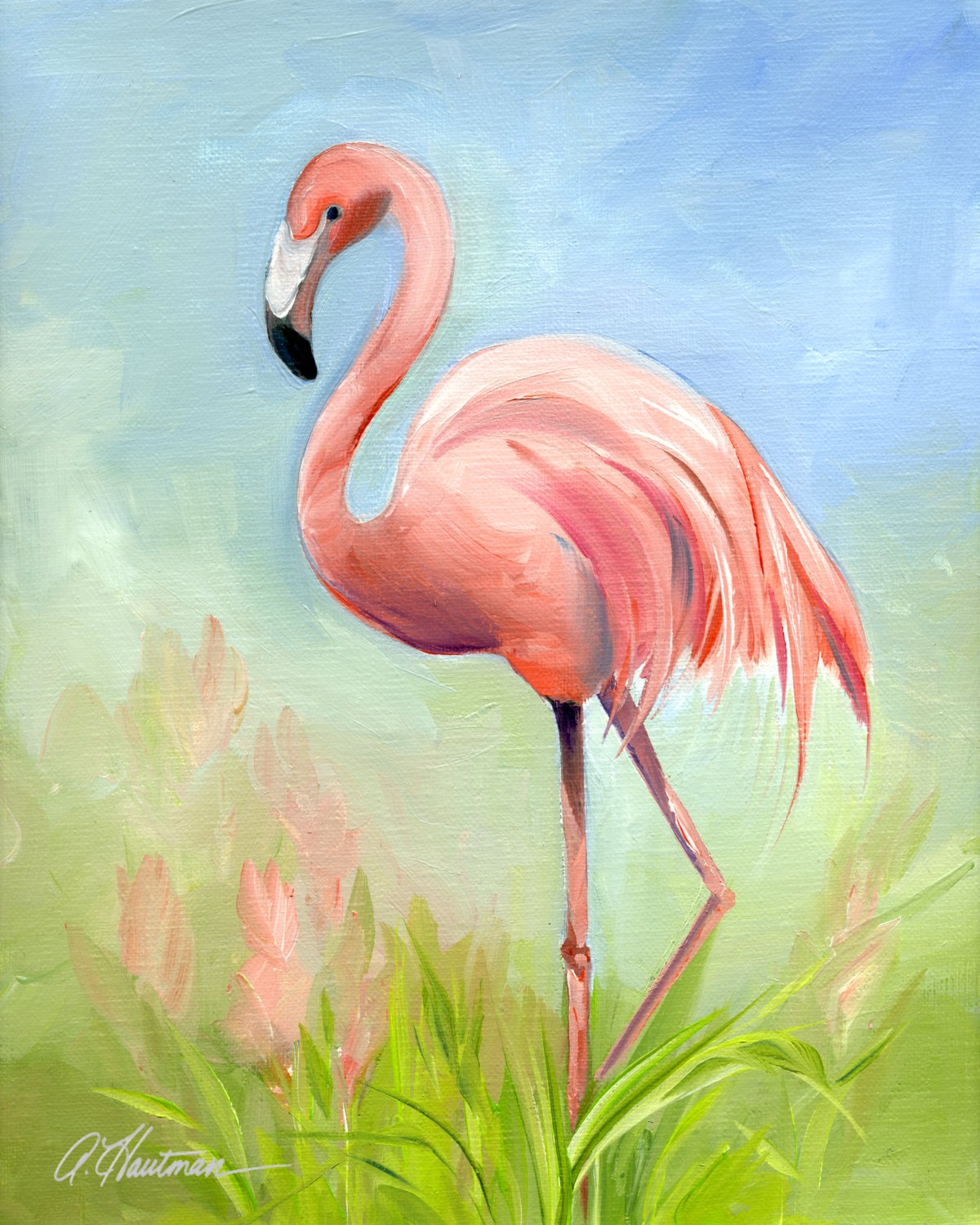 PINK FLAMINGO Oil Painting by Amy Hautman