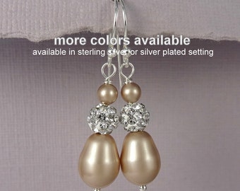 Powder Almond Pearl Earrings In Sterling Silver. Bridal Pearl