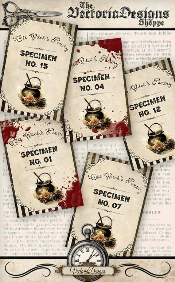 Halloween specimen labels printable decor paper craft art