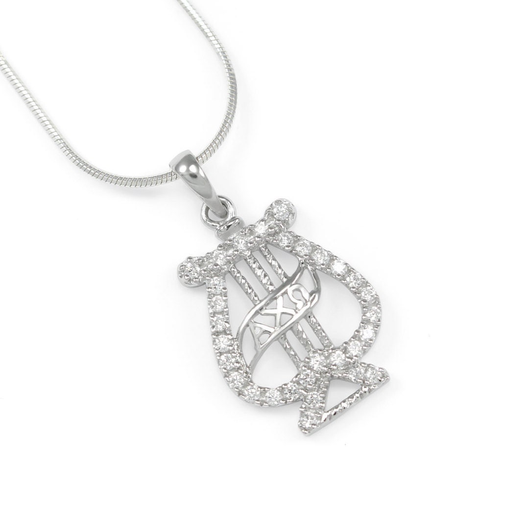 Alpha Chi Omega Sterling Silver Badge Pendant set with