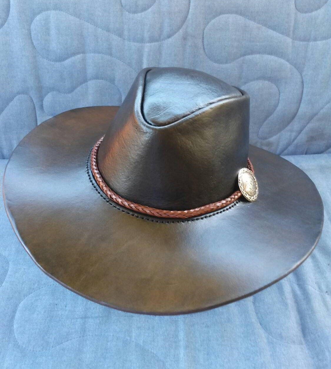 Leather Bushman's Hat with Plaited Leather Hatband and