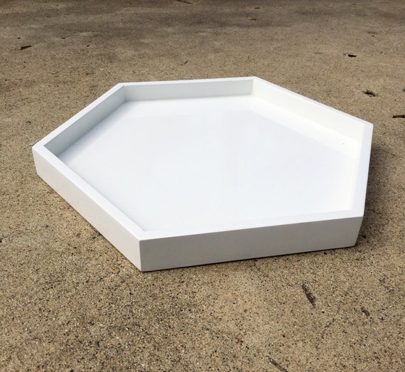 Hexagonal White Decorative Tray Hexagonal by ModernisticWood