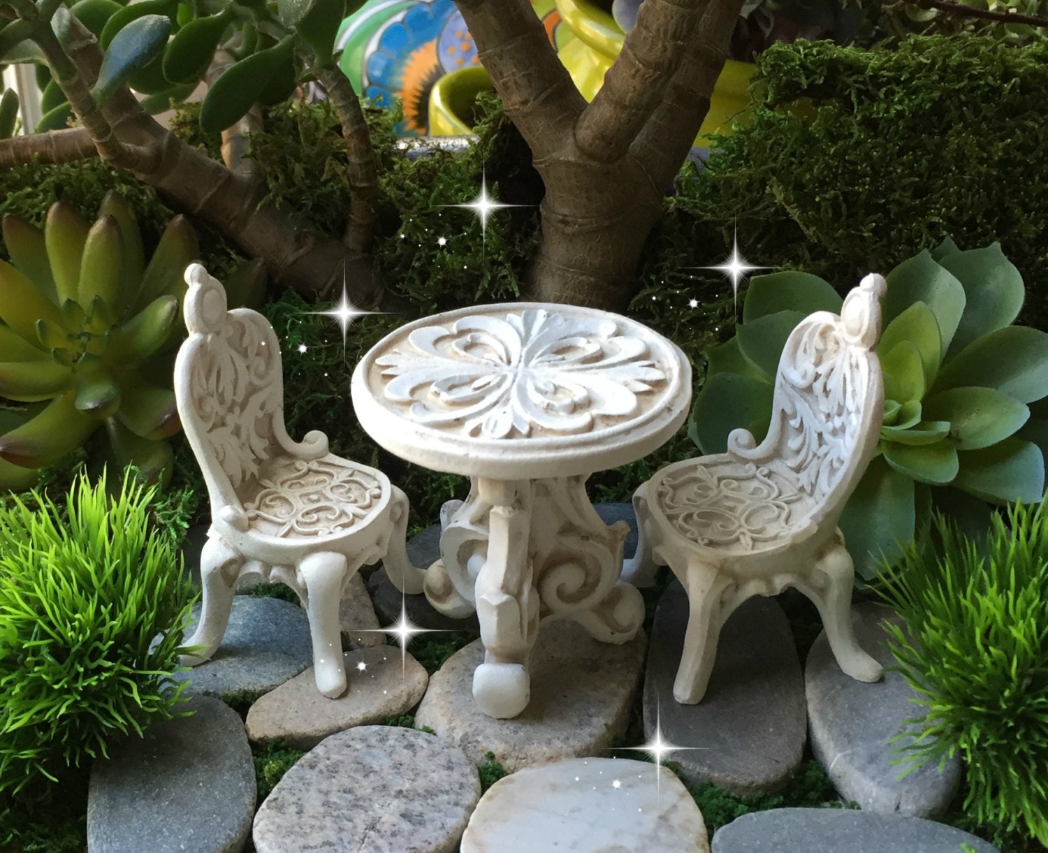 Fairy garden table miniature table and chairs fairy table