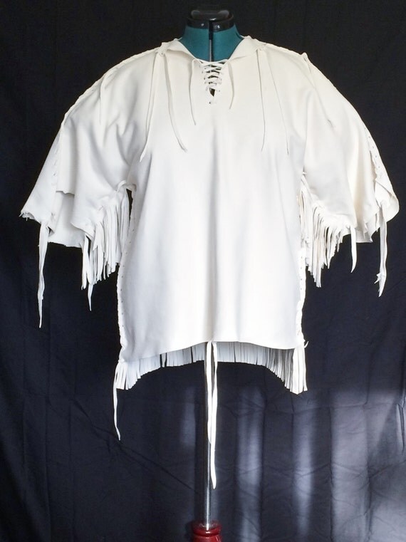 White Buckskin Leather Shirt Native American by SpottedEagleArt