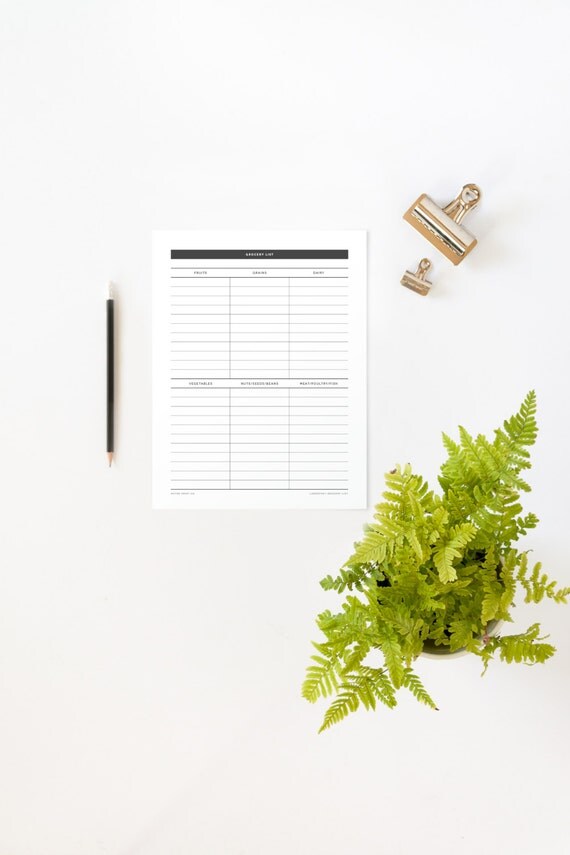 Grocery List Printable Modern Checklist by NotedPrintCo on Etsy