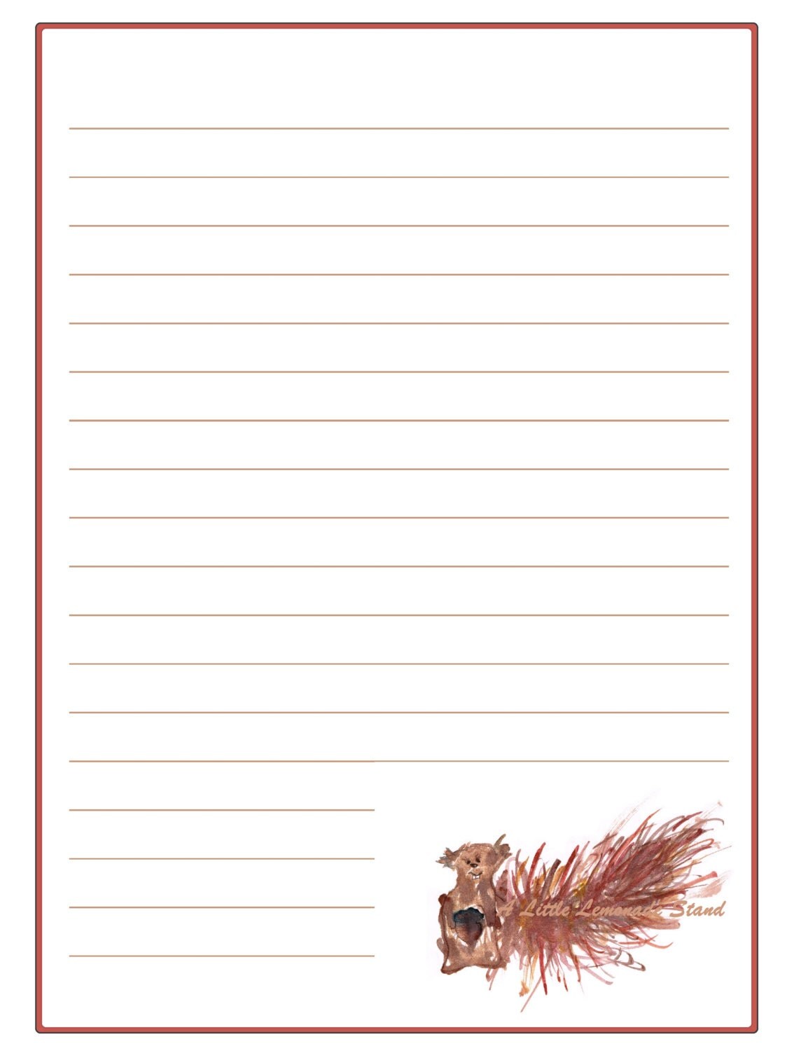 Printable Stationery Watercolor Squirrel Woodland Animals