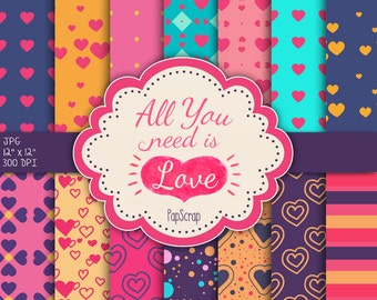 Love digital paper: WATERCOLOR LOVE pink