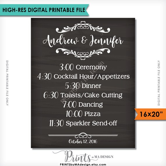 Wedding Schedule Sign Wedding Day Events by PRINTSbyMAdesign