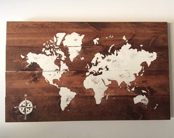 Wood world map | Etsy