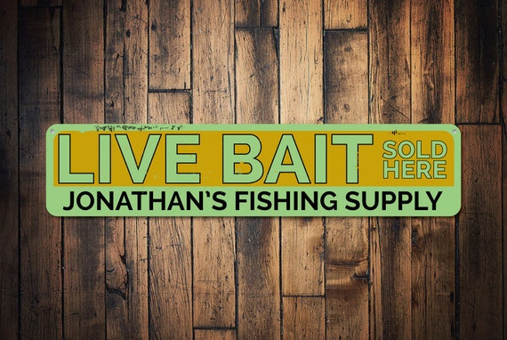 Live Bait Sign Personalized Fishing Supply Sign Custom Lake