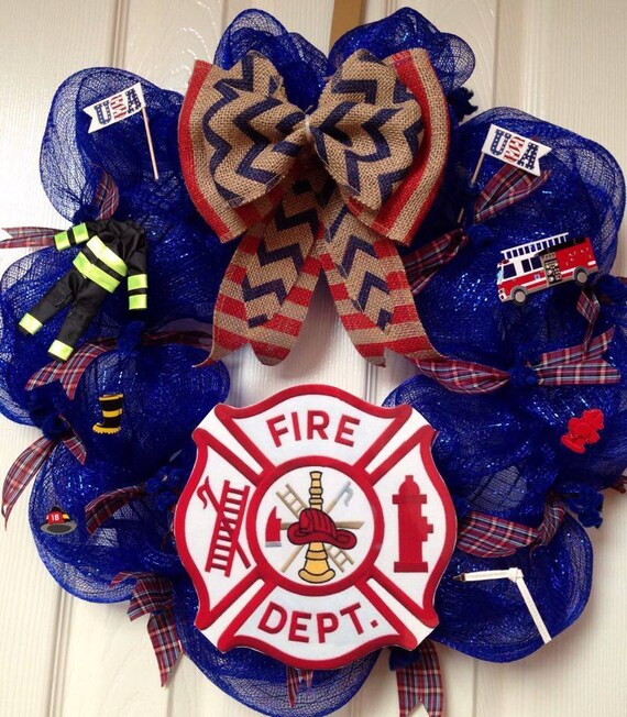 Fire Dept. Wreath Fireman Ladder 49 Fire truck by WondrousWreath