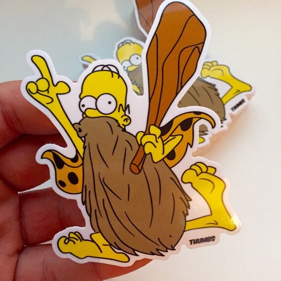 Homer x Captain Caveman Vinyl Die Cut Sticker by ThumbsDesign