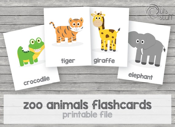 Printable kids zoo animals flashcards english