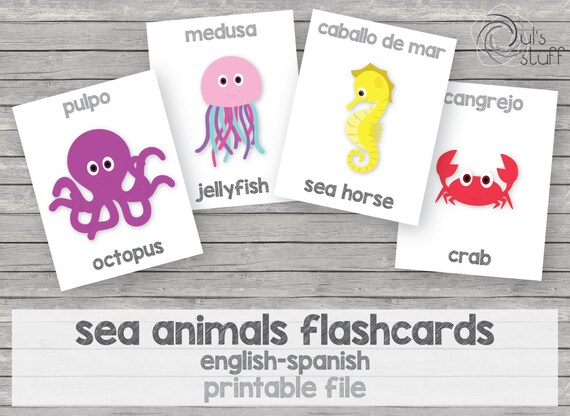 Tarjetas de animales del mar imprimibles para niños
