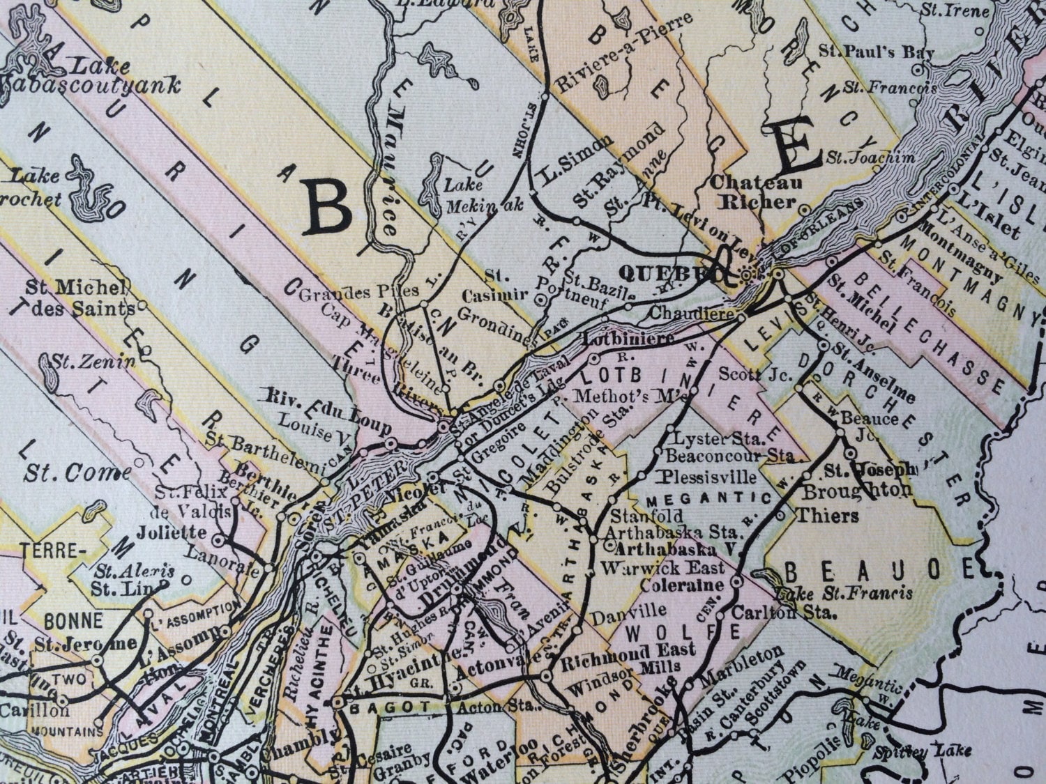 1891 QUEBEC Original Antique Map, 8.5 x 11.5 inches, Pastel Colours ...