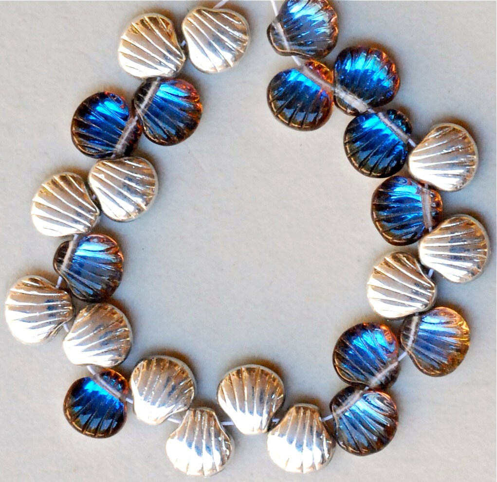 9mm Scallop Shell Bead with Top Hole Czech Glass Shell Beads