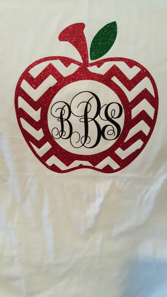 Items similar to Personalized Glitter Chevron Apple Teacher Shirt ...