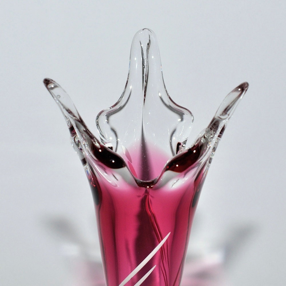Bohemian Czechoslovakian Rubin Art Glass Cranberry Vase