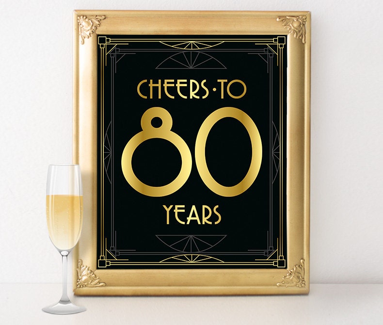 Printable 80th birthday sign Cheers to 80 years. Great