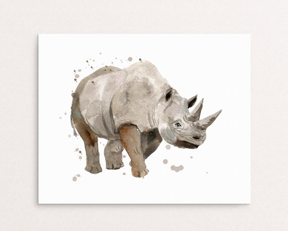Items similar to Watercolor Rhino Painting, Rhino Print, Rhino Painting ...