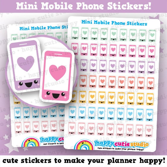 63 Cute MINI Mobile/Cell Phone Planner Stickers Filofax