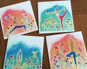 4 Yoga Cards to Color be the Artist Instant Download Fun Funky
