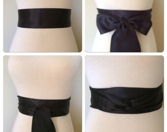 Black satin sash | Etsy
