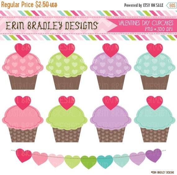 SALE Valentines Day Cupcakes Clip Art by ErinBradleyDesigns