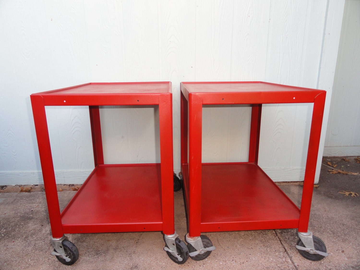 Vintage Industrial Cart Utility Table Rolling Metal Casters Red 26 ...
