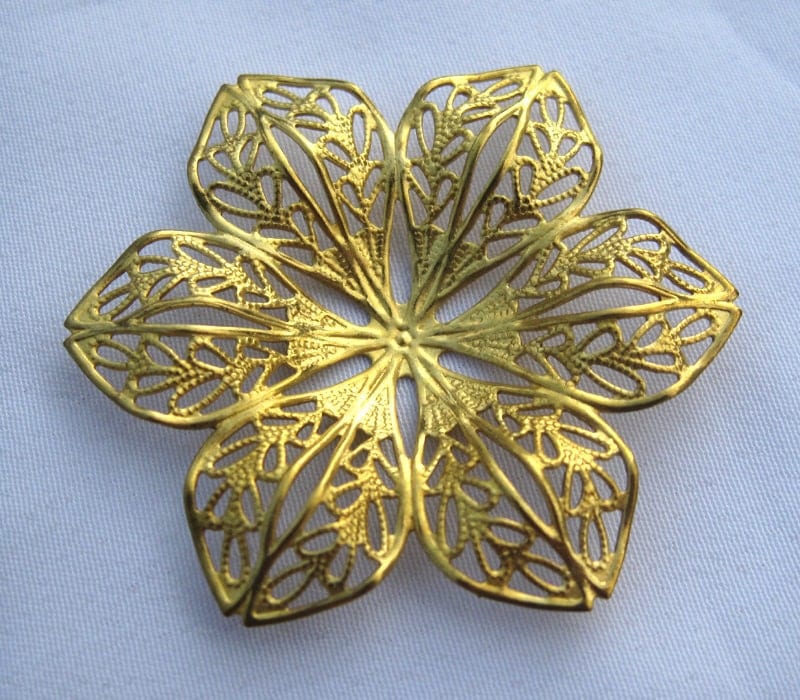 6pcs Large 42mm Flower Filigree Raw Brass Golden Jewelry by tsrose